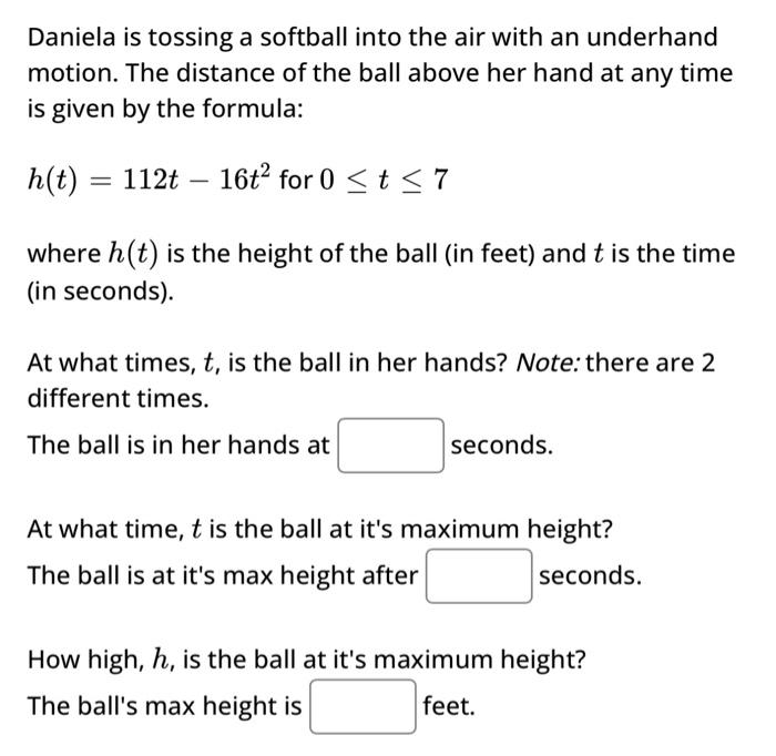 Solved Daniela is tossing a softball into the air with an | Chegg.com