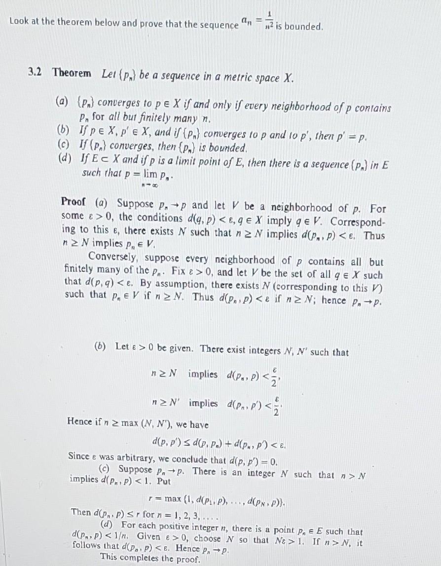Solved Look at the theorem below and prove that the sequence | Chegg.com