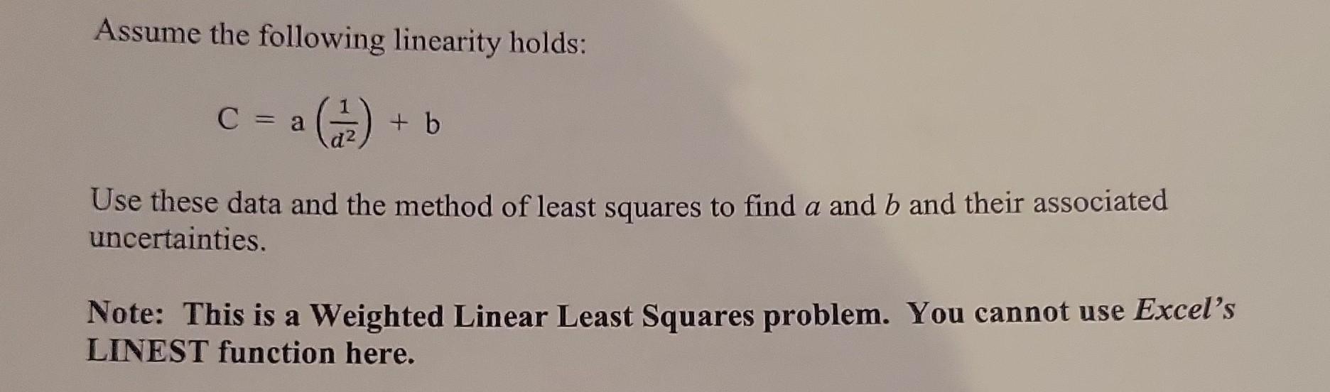 Solved Assume the following linearity holds: C=a(d21)+b Use | Chegg.com