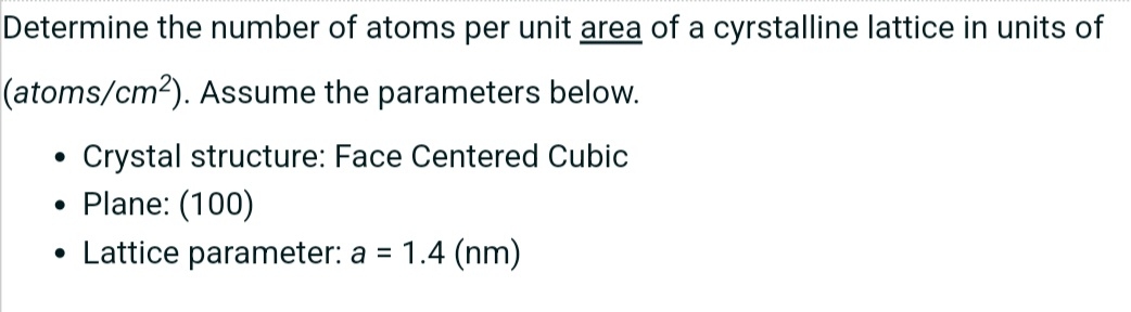Solved Determine the number of atoms per unit area of a | Chegg.com