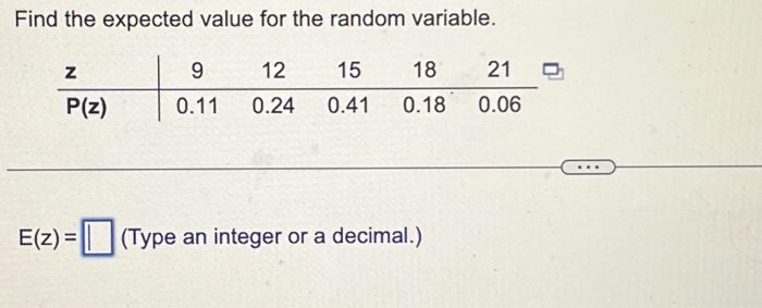 Solved Find the expected value for the random variable. | Chegg.com