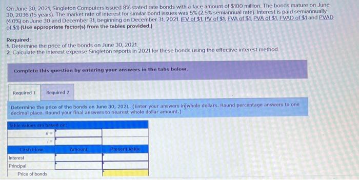 Solved On June 30,2021 , Singleton Computers issued 8% | Chegg.com