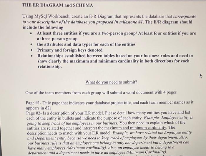 Solved THE ER DIAGRAM and SCHEMA Using MySql Workbench, | Chegg.com