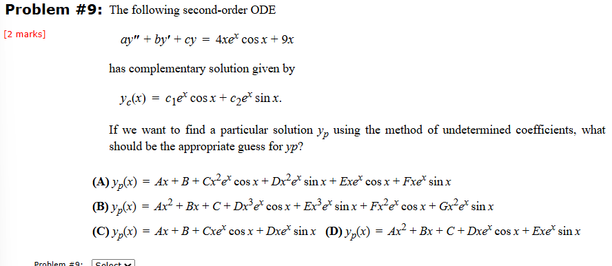 Solved Problem #9: The following second-order ODE[2 | Chegg.com