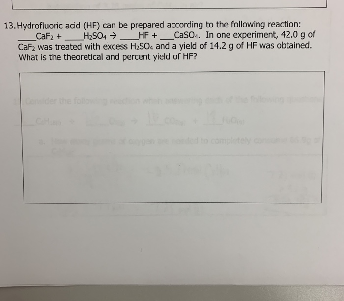Solved 13. Hydrofluoric acid (HF) can be prepared according | Chegg.com