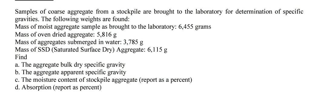 Solved Samples of coarse aggregate from a stockpile are | Chegg.com
