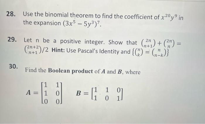 Solved 28. Use the binomial theorem to find the coefficient | Chegg.com