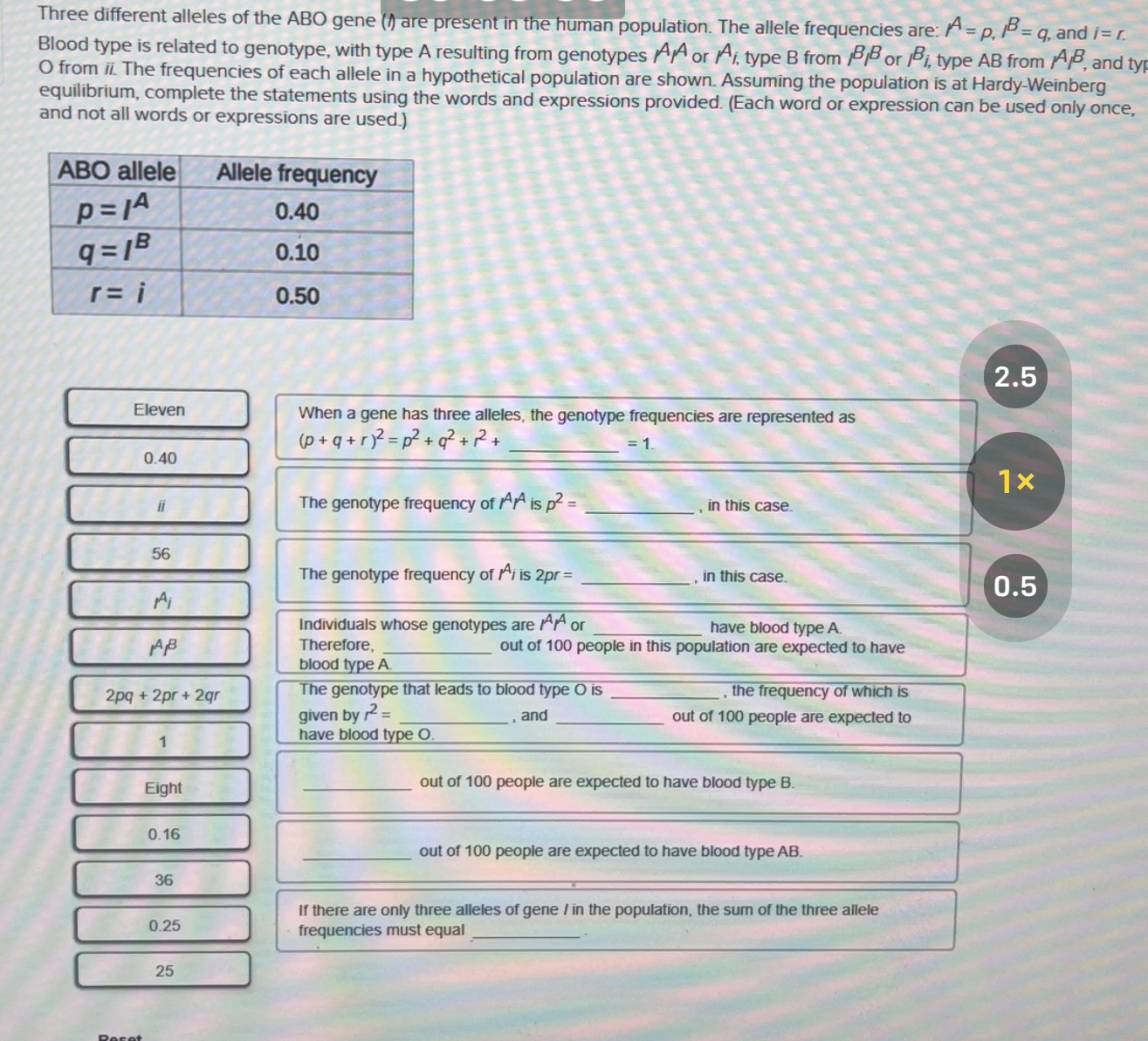 Solved Three different alleles of the ABO gene ( | Chegg.com
