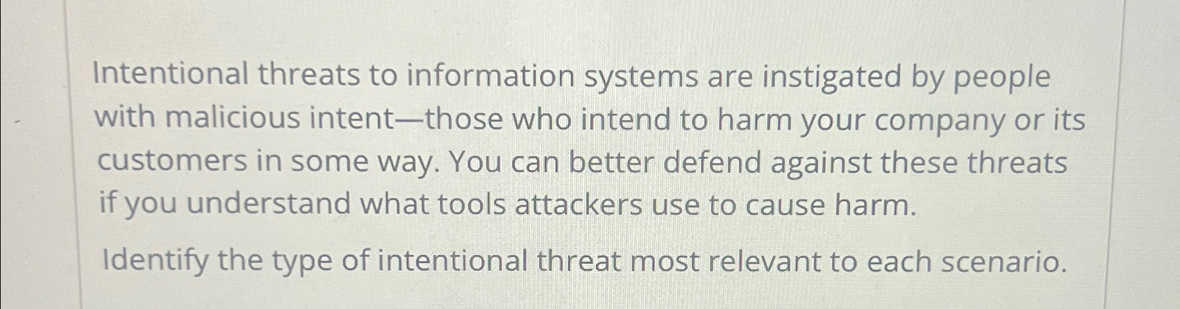 Solved Intentional threats to information systems are | Chegg.com