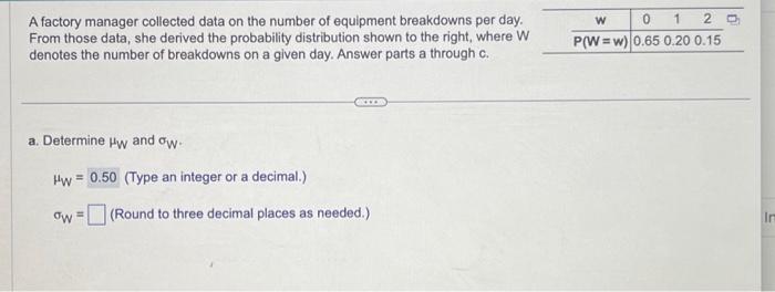 Solved A factory manager collected data on the number of | Chegg.com