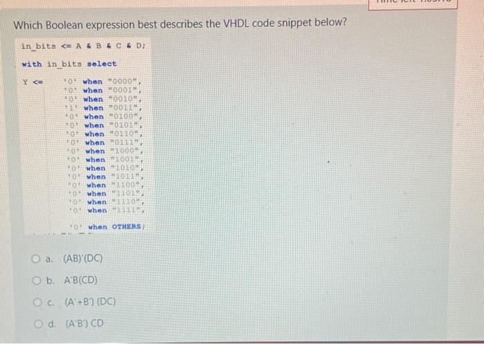 Solved Which Boolean Expression Best Describes The Vhdl Code 0224