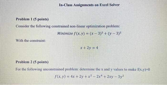Solved In-Class Assignments on Excel Solver Problem 1 ( 5 | Chegg.com