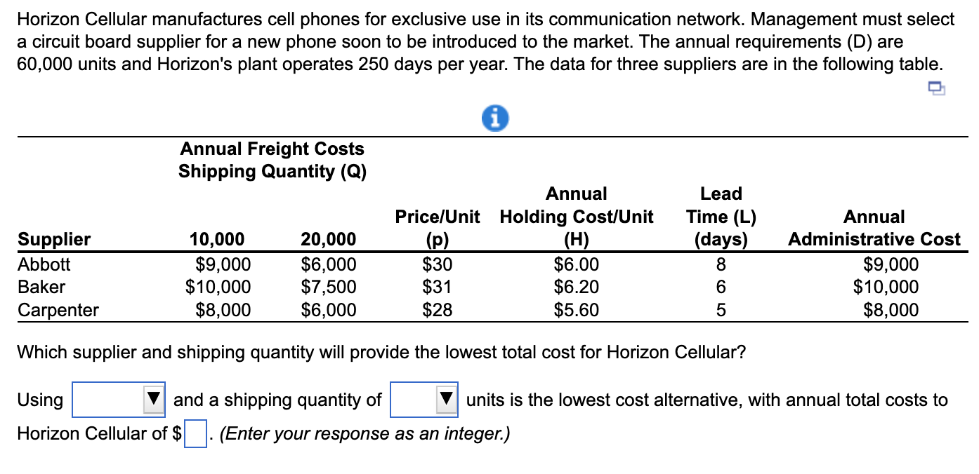 Solved Horizon Cellular manufactures cell phones for | Chegg.com