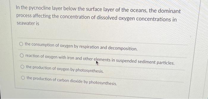 Solved In the pycnocline layer below the surface layer of | Chegg.com