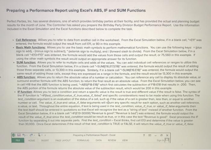 Solved Preparing a Performance Report using Excel's ABS, IF | Chegg.com