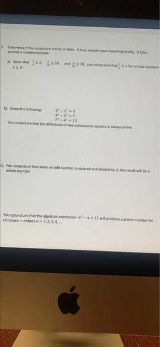 Solved 1 Determine if the conjecture is true o leiftro | Chegg.com