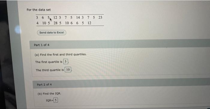 Solved For the data set Part 1 of 4 (a) Find the first and | Chegg.com