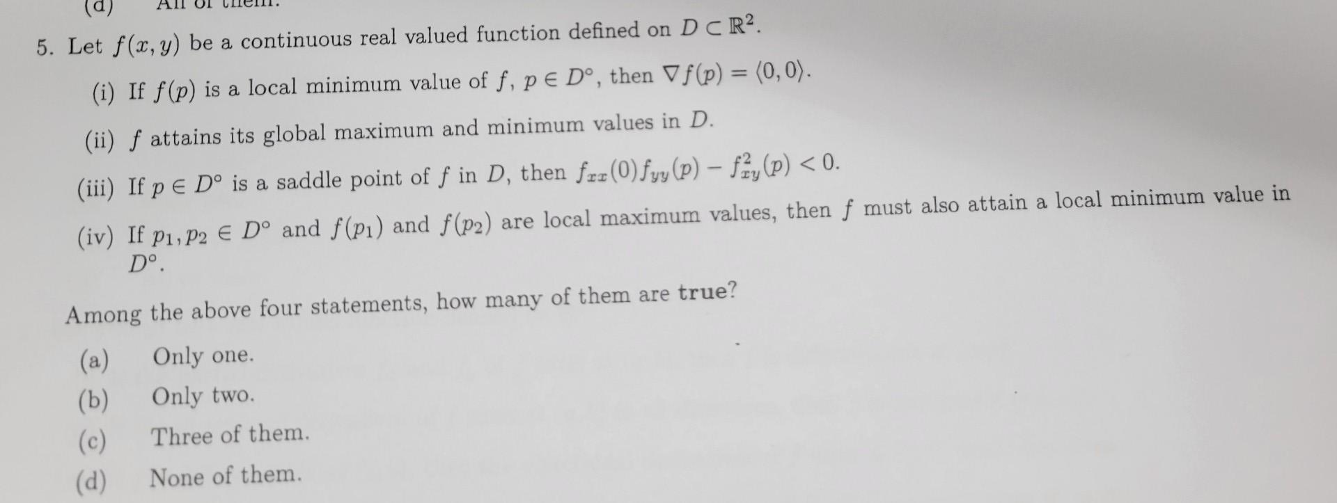 Solved 5. Let f(x,y) be a continuous real valued function | Chegg.com
