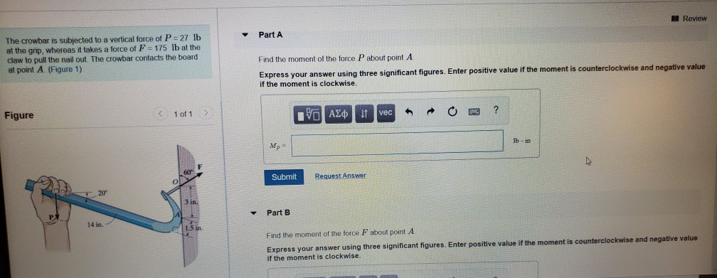 Solved Review Part A The crowbar is subjected to a vertical | Chegg.com