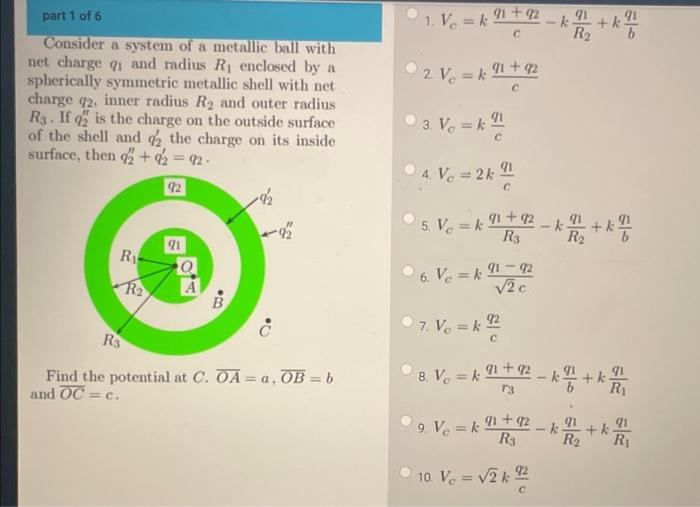 Solved 1. Vc=kcq1+q2−kR2q1+kbq1 Consider a system of a | Chegg.com