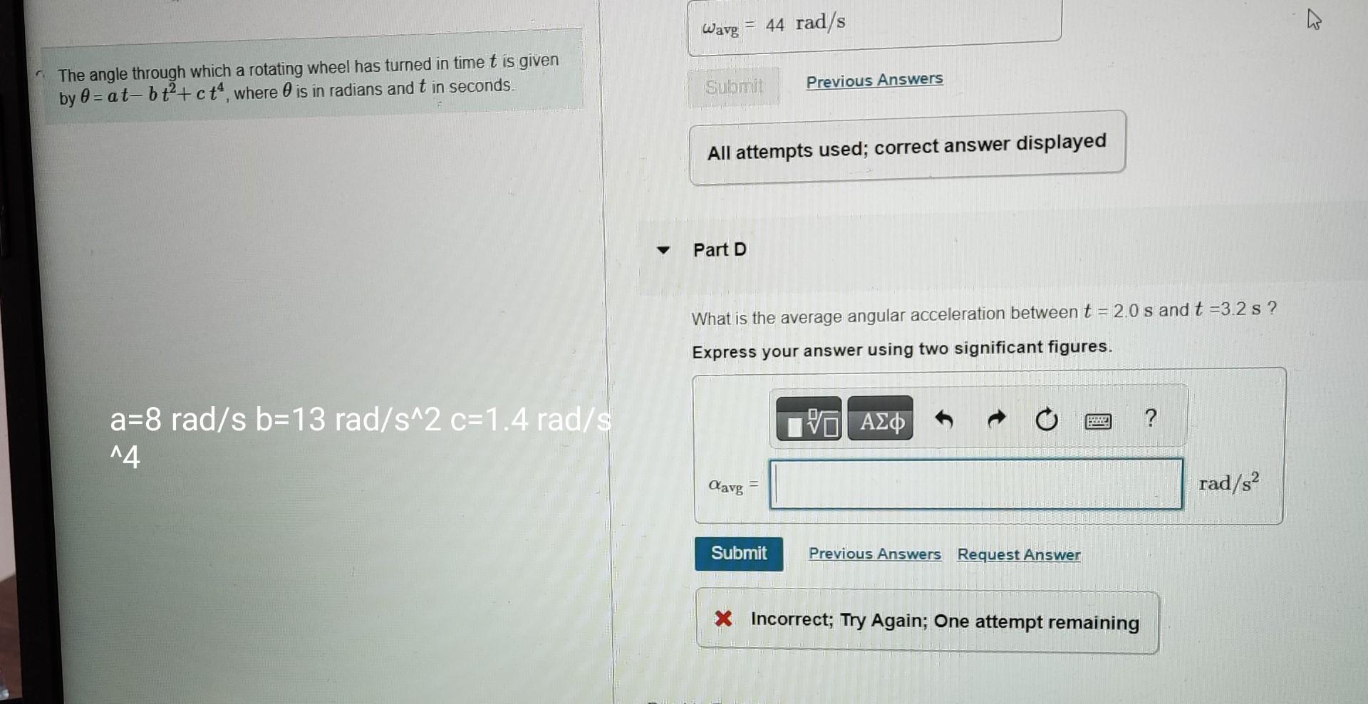 Solved The angle through which a rotating wheel has turned | Chegg.com