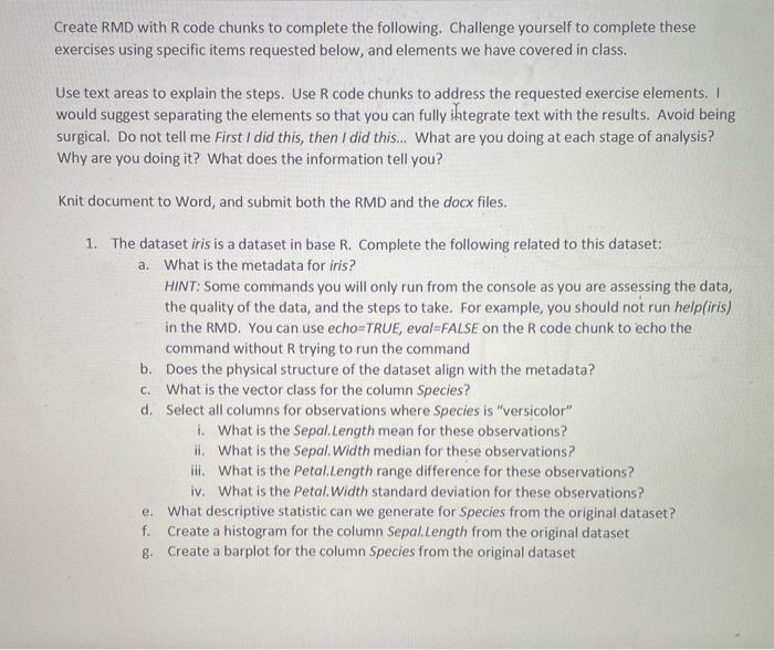 Create Rmd With R Code Chunks To Complete The