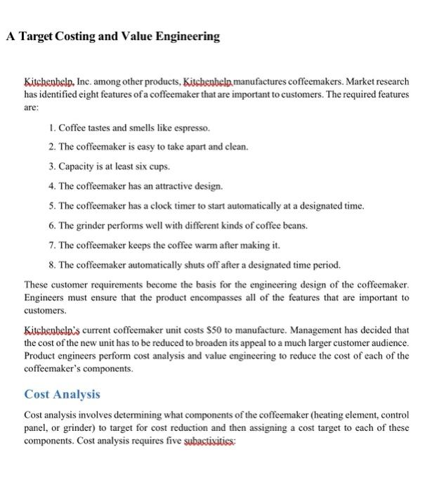 Solved Activity 2 Target Costing and Value Engineering | Chegg.com