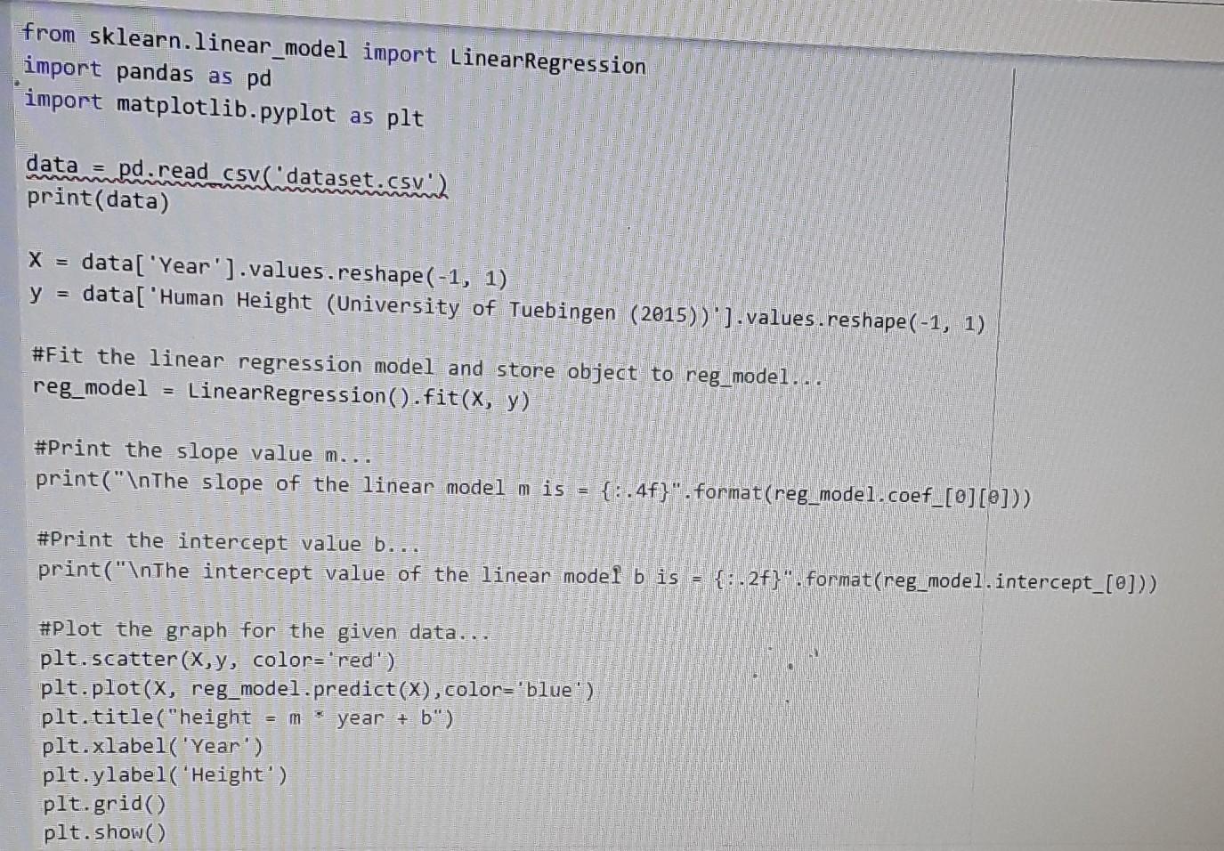 Solved Find a linear model (height =m * year +b ) that can | Chegg.com