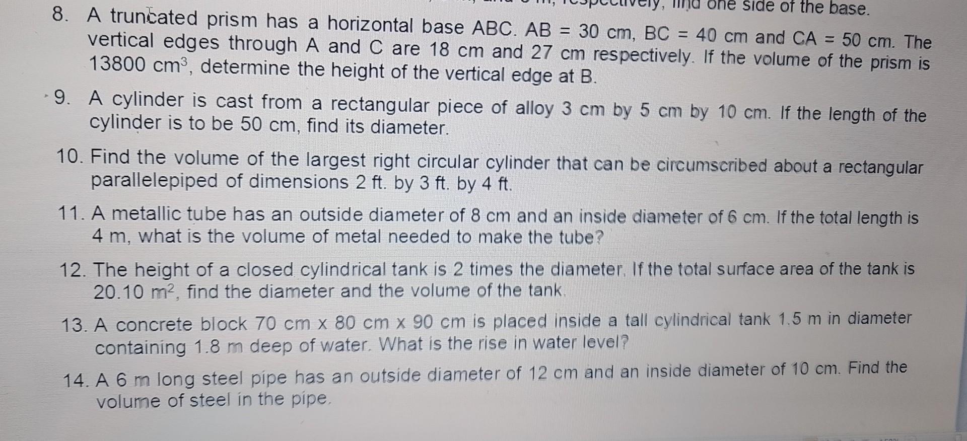 Solved solid mensuration step by step with drawing. i need | Chegg.com