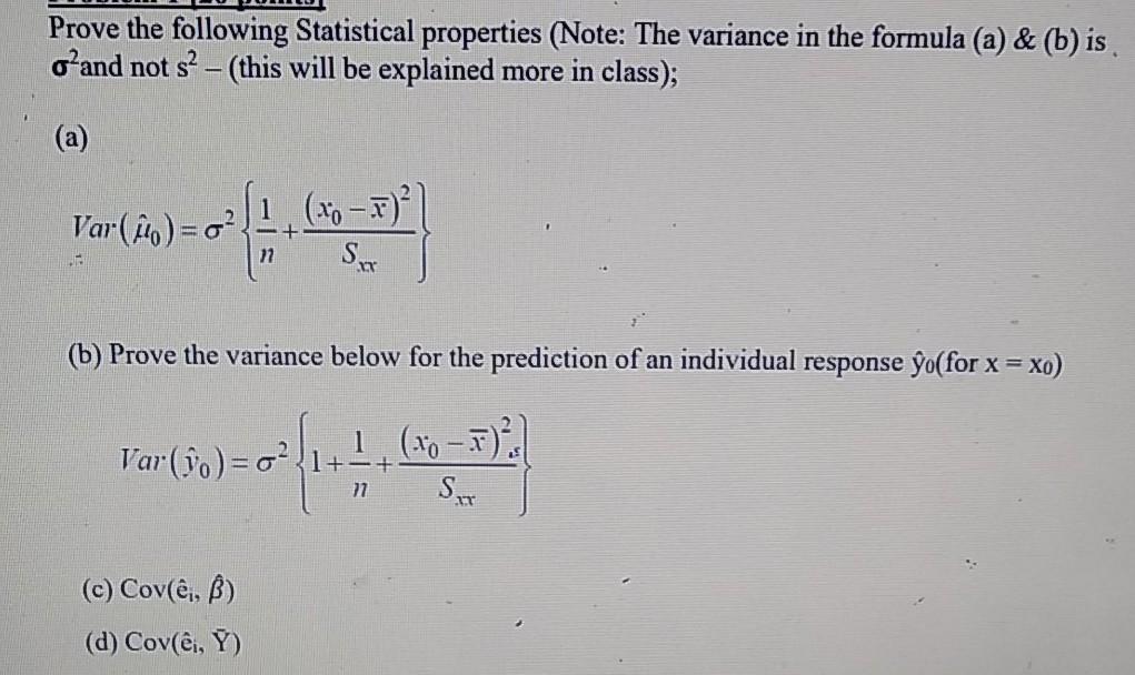 Solved Prove the following Statistical properties (Note: The | Chegg.com