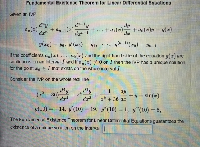 Solved Fundamental Existence Theorem for Linear Differential | Chegg.com