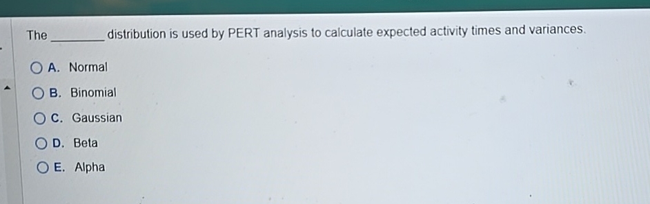 Solved The q, ﻿distribution is used by PERT analysis to | Chegg.com