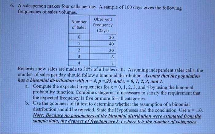 A salesperson makes four calls per day. A sample of | Chegg.com
