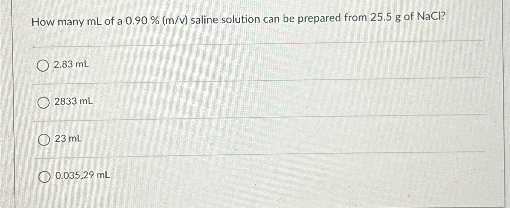 Solved How many mL ﻿of a 0.90%(mv) ﻿saline solution can be | Chegg.com