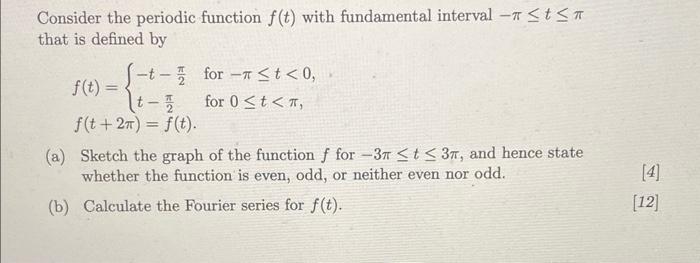 Solved Consider the periodic function f(t) with fundamental | Chegg.com