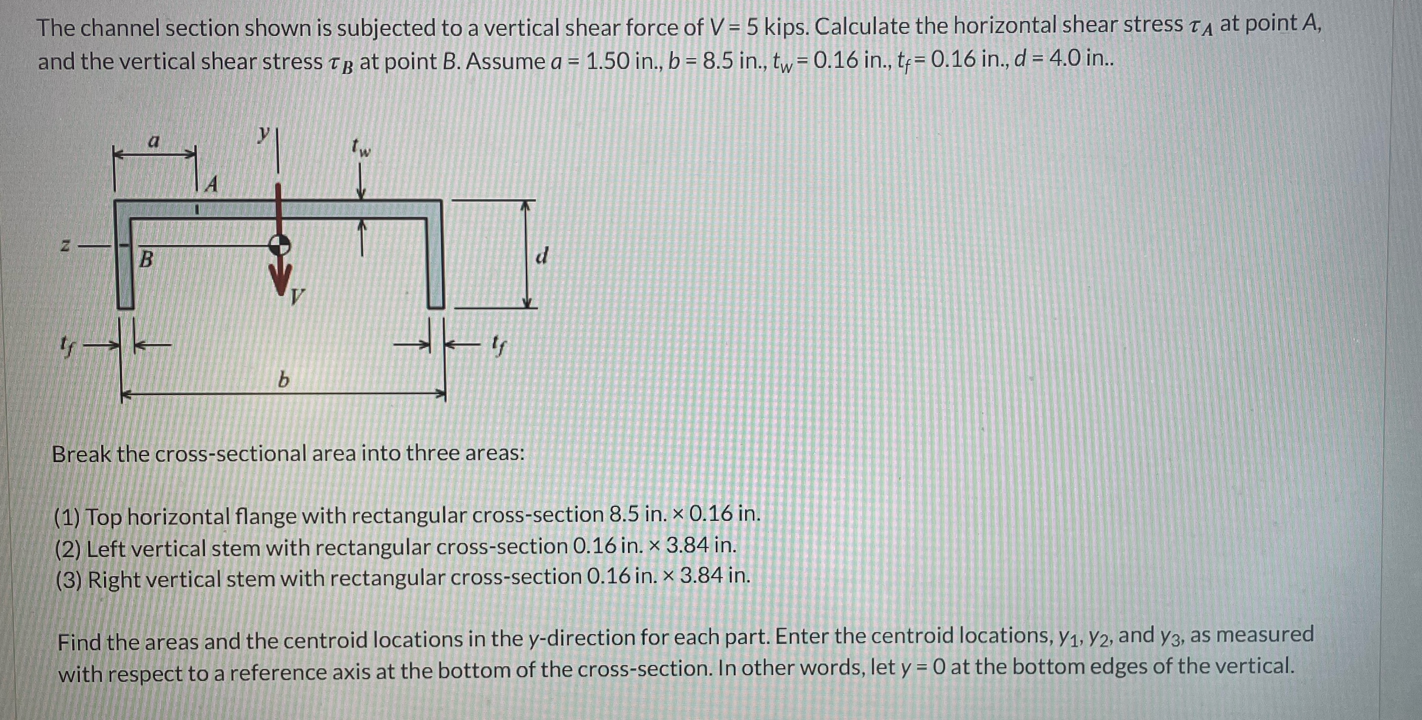 Solved The channel section shown is subjected to a vertical | Chegg.com