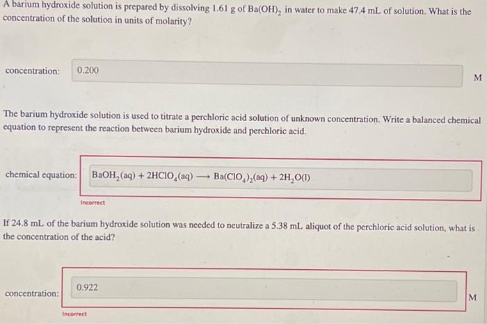 Solved A barium hydroxide solution is prepared by dissolving | Chegg.com