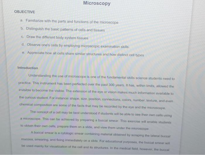 Solved OBJECTIVE a. Familiarize with the parts and functions | Chegg.com
