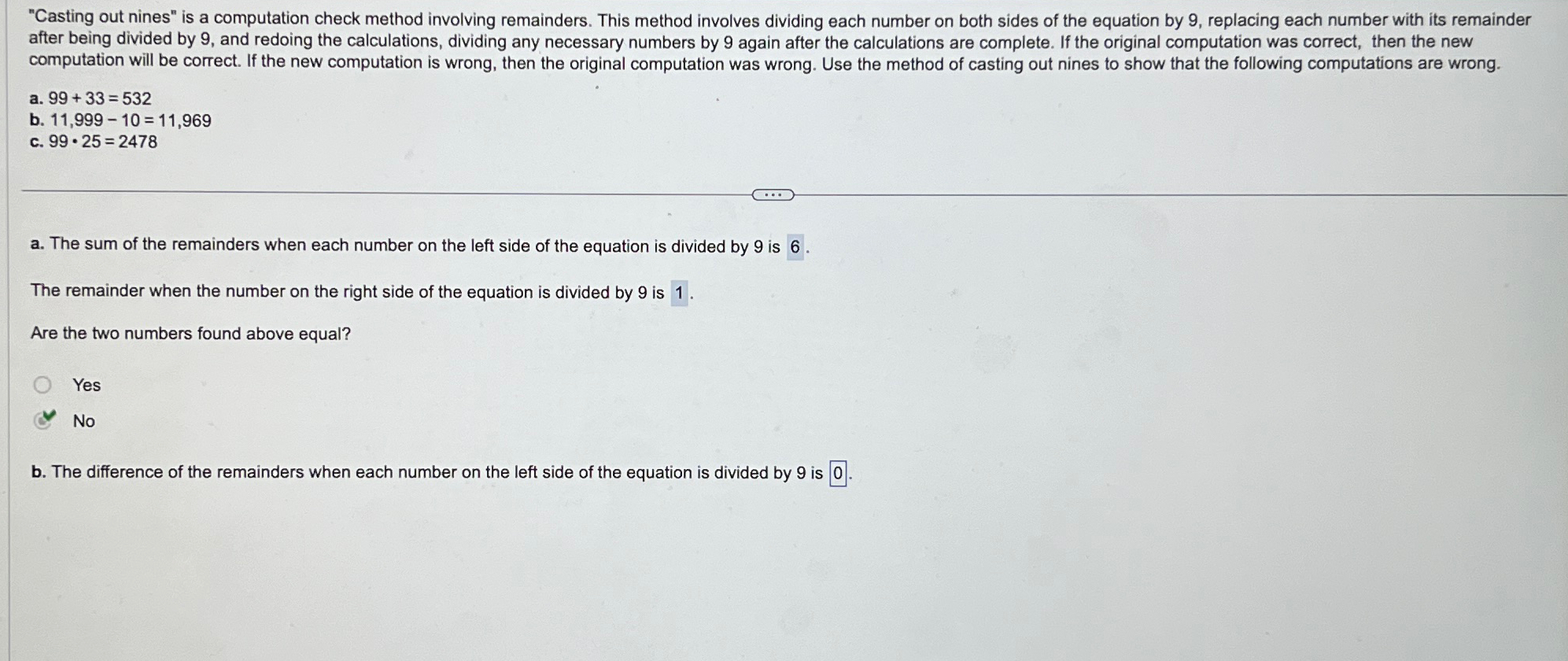 Solved "Casting out nines" is a computation check method | Chegg.com