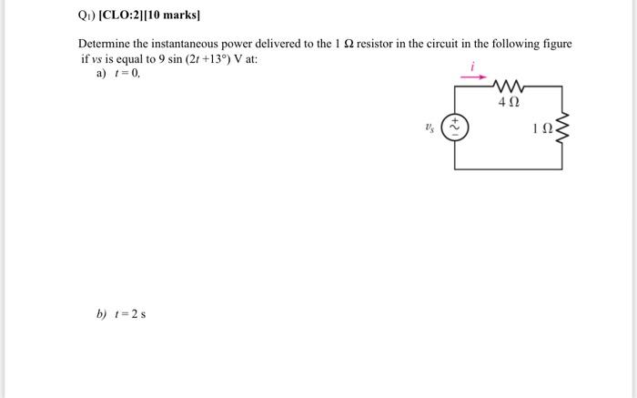 Solved Determine the instantaneous power delivered to the 1Ω | Chegg.com
