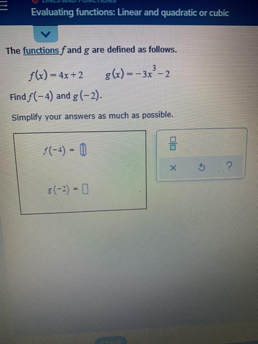 Solved Evaluating functions: Linear and quadratic or cubic | Chegg.com