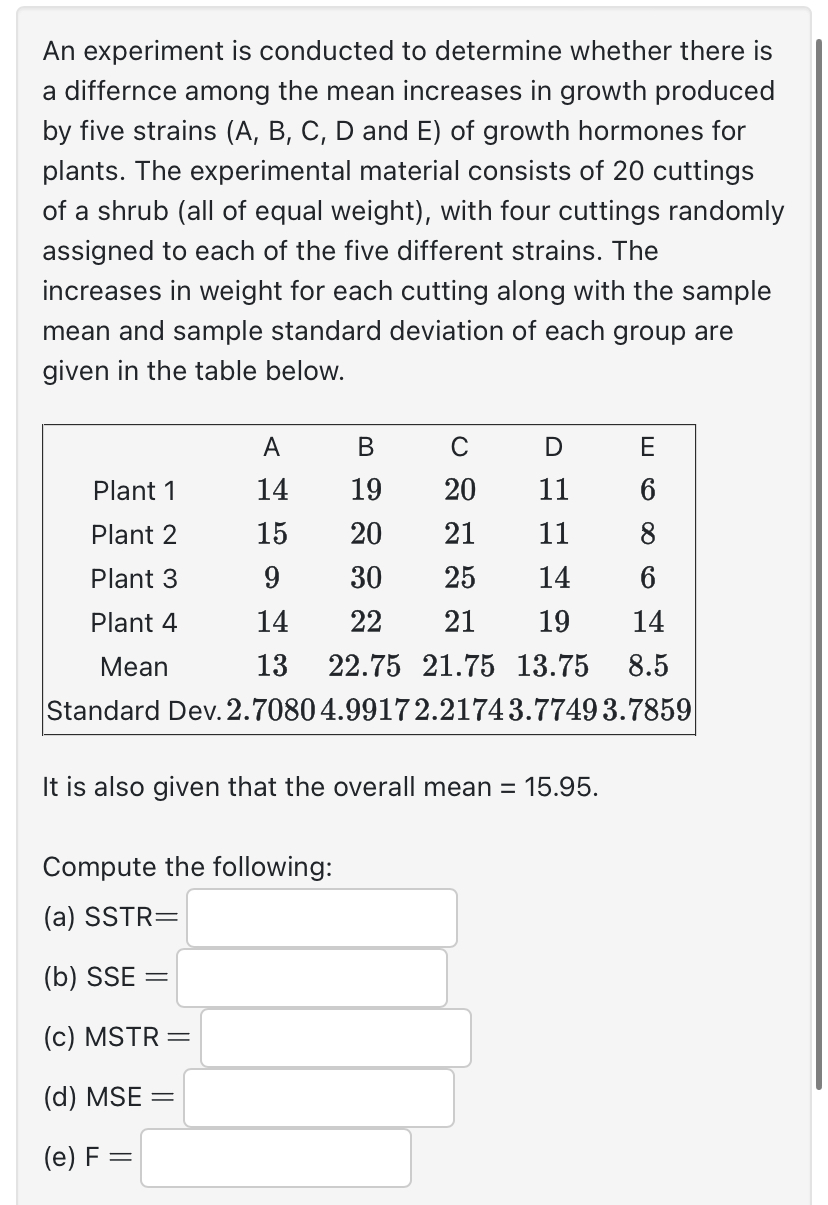 Solved An experiment is conducted to determine whether there | Chegg.com