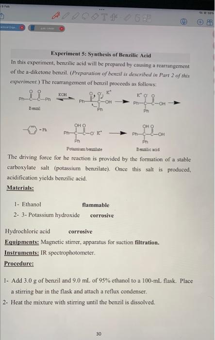Solved Experiment 5: Synthesis of Benzilic Acid In this | Chegg.com