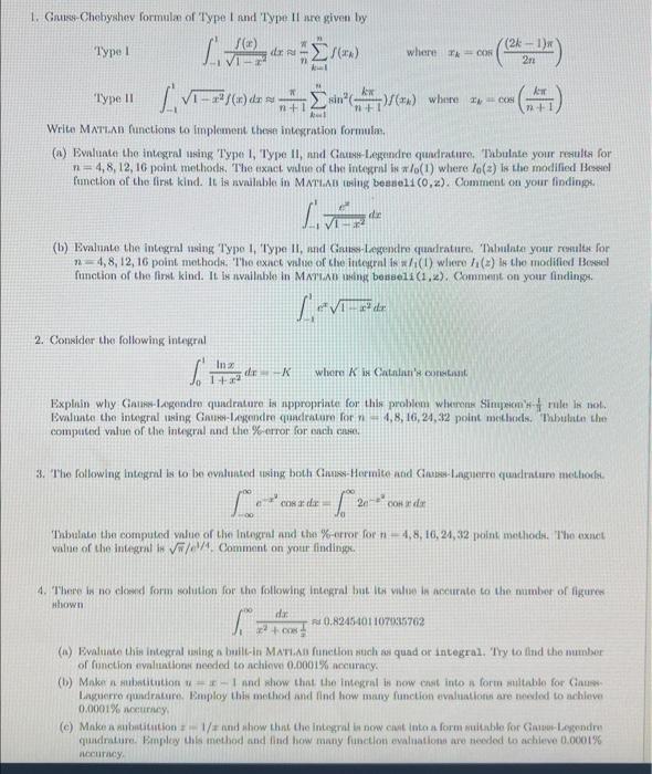 Solved 1. Gruss-Chebyshev formula of Type I and Type If are | Chegg.com