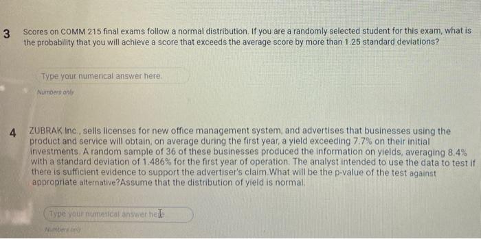 Solved 3 3 Scores on COMM 215 final exams follow a normal | Chegg.com