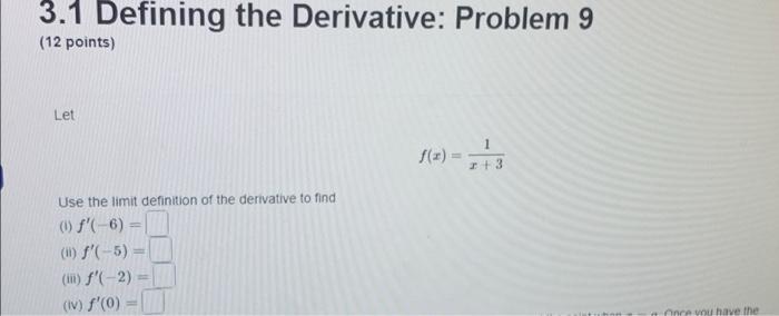 Solved 3.1 Defining the Derivative: Problem 8 (10 points) | Chegg.com