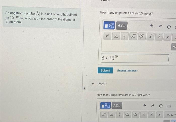 Solved An angstrom (symbol A) is a unit of length, defined | Chegg.com