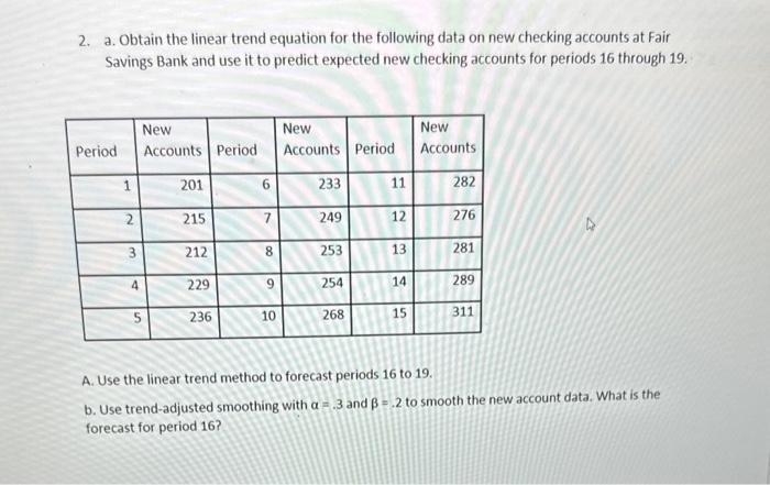 2. a. Obtain the linear trend equation for the | Chegg.com