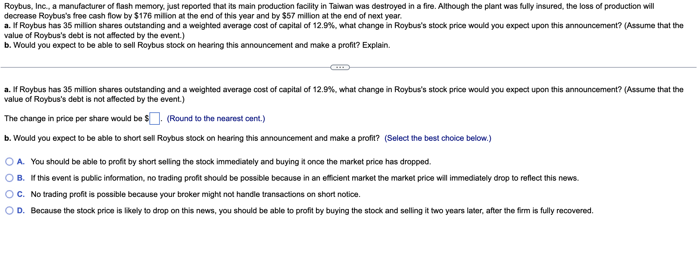 Solved decrease Roybus's free cash flow by $176 ﻿million at | Chegg.com