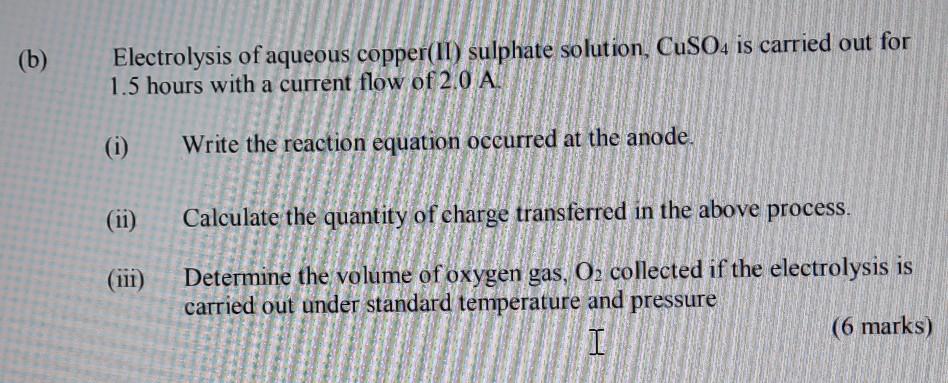 Solved (b) Electrolysis of aqueous copper(II) sulphate | Chegg.com
